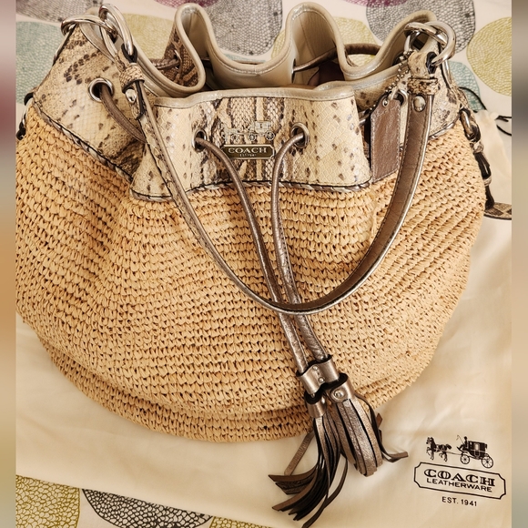 Coach | Bags | Coach Oversized Straw Python Tote Bagunique Andbeautiful ...